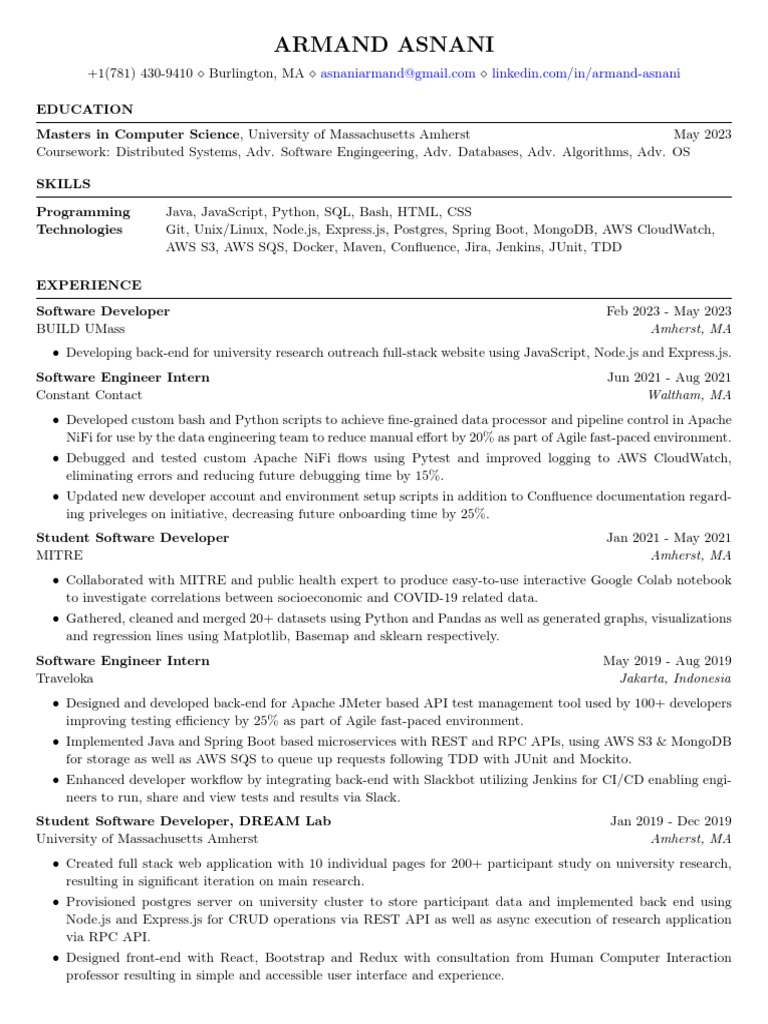 Armand Asnani Resume PDF | PDF | Software | Information Technology