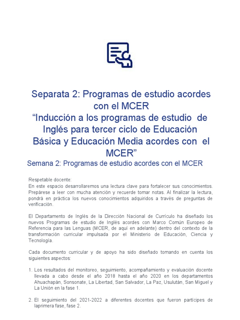 Separata 2 Programa de Estudio Ingles | PDF | Enseñando | Sílaba