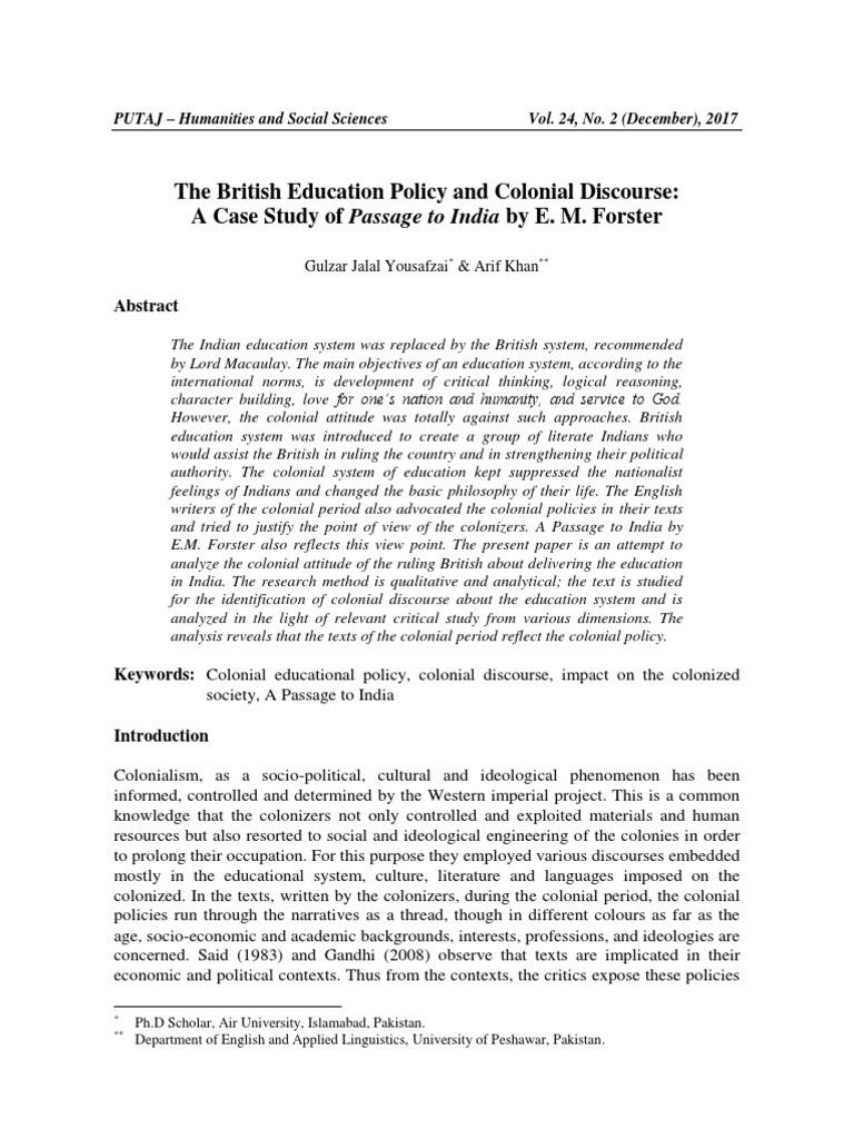 The British Education Policy and Colonial Discourse: A Case Study of ...