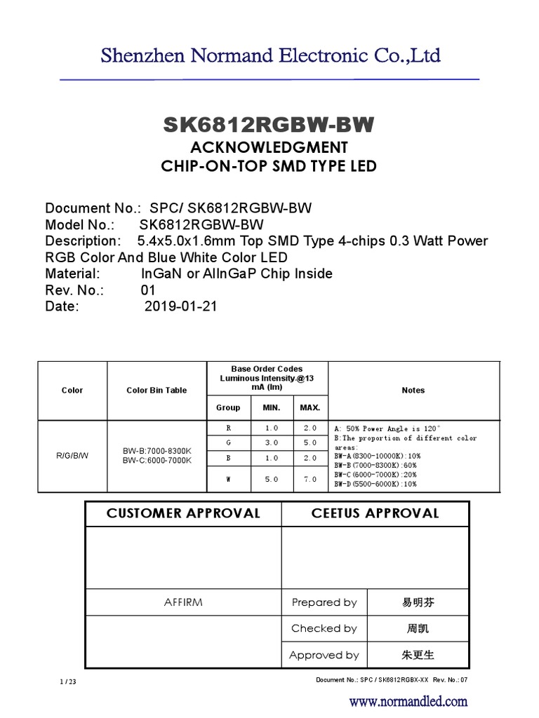SK6812RGBX-XX Datasheet | PDF | Light Emitting Diode | Electronic Circuits