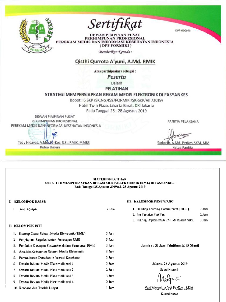 6 Sertifikat Pormiki (Qisthi) 6 SKP Compressed | PDF