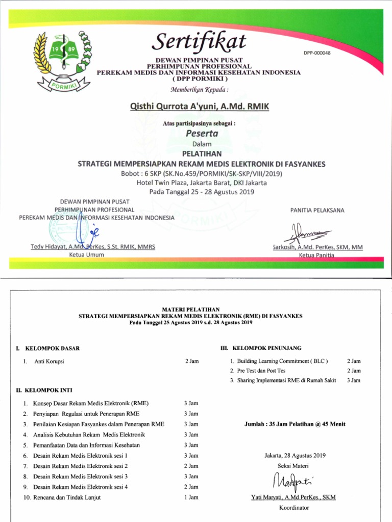 Sertifikat Pormiki (Qisthi) 6 SKP | PDF