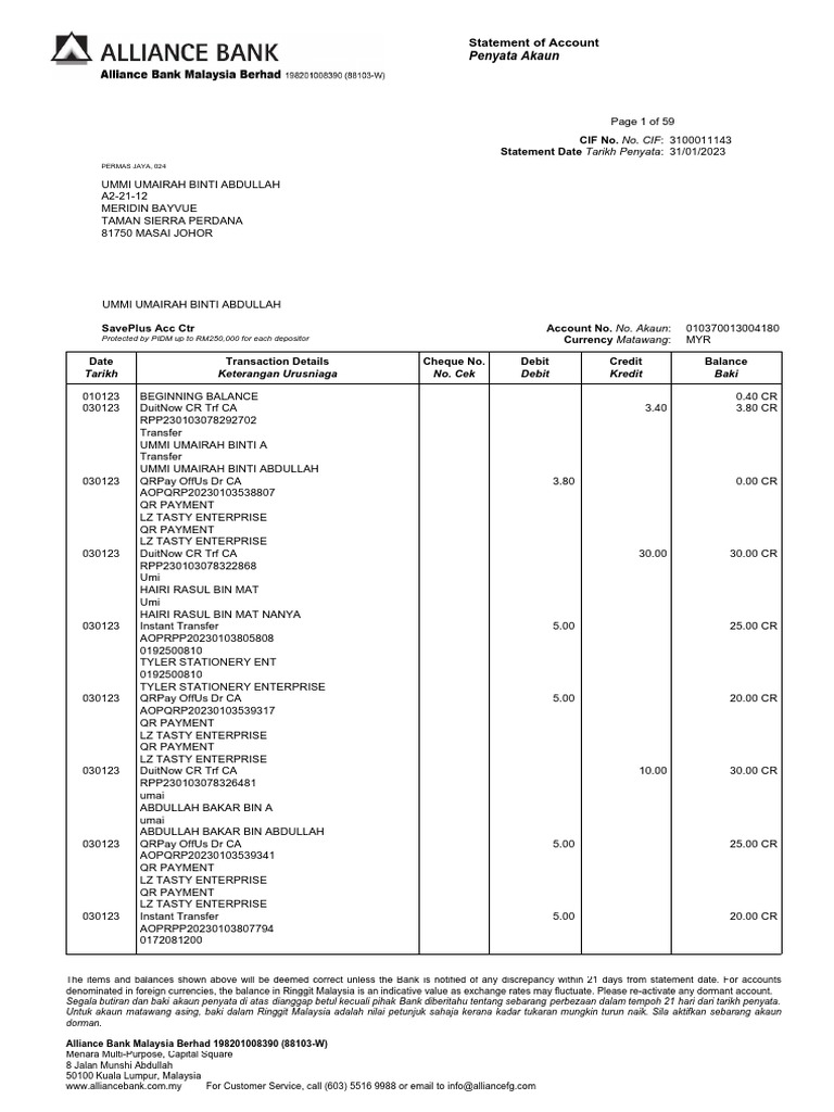 Statement JAN PDF | PDF | Debits And Credits | Payments