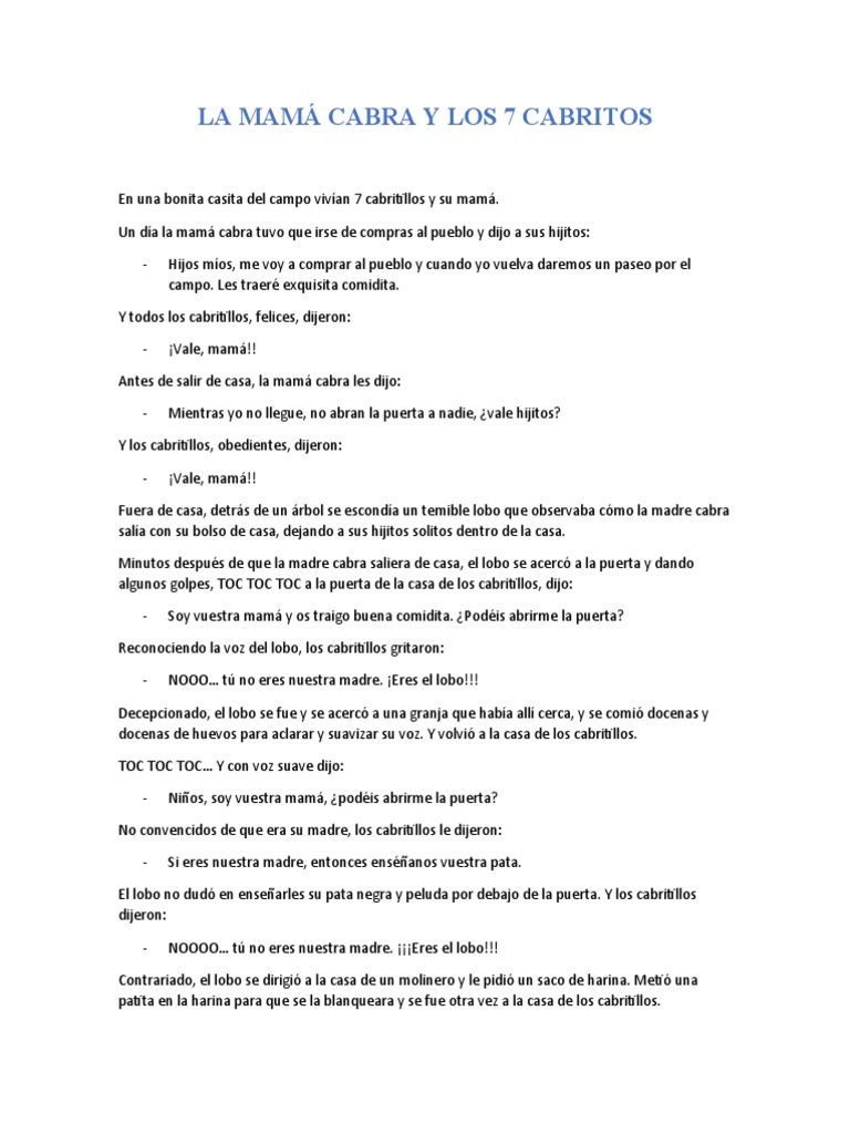 Cuento La Cabra y Los 7 Cabritos | PDF