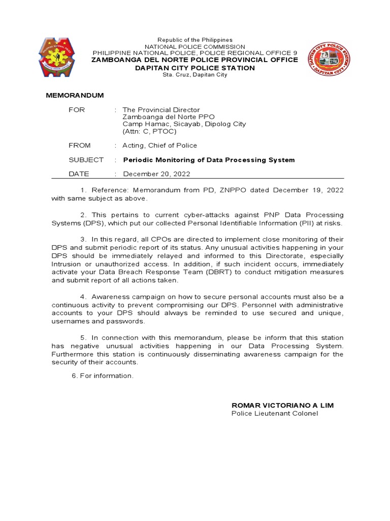 Dapitan CPS Periodic Monitoring of Data Processing System | PDF