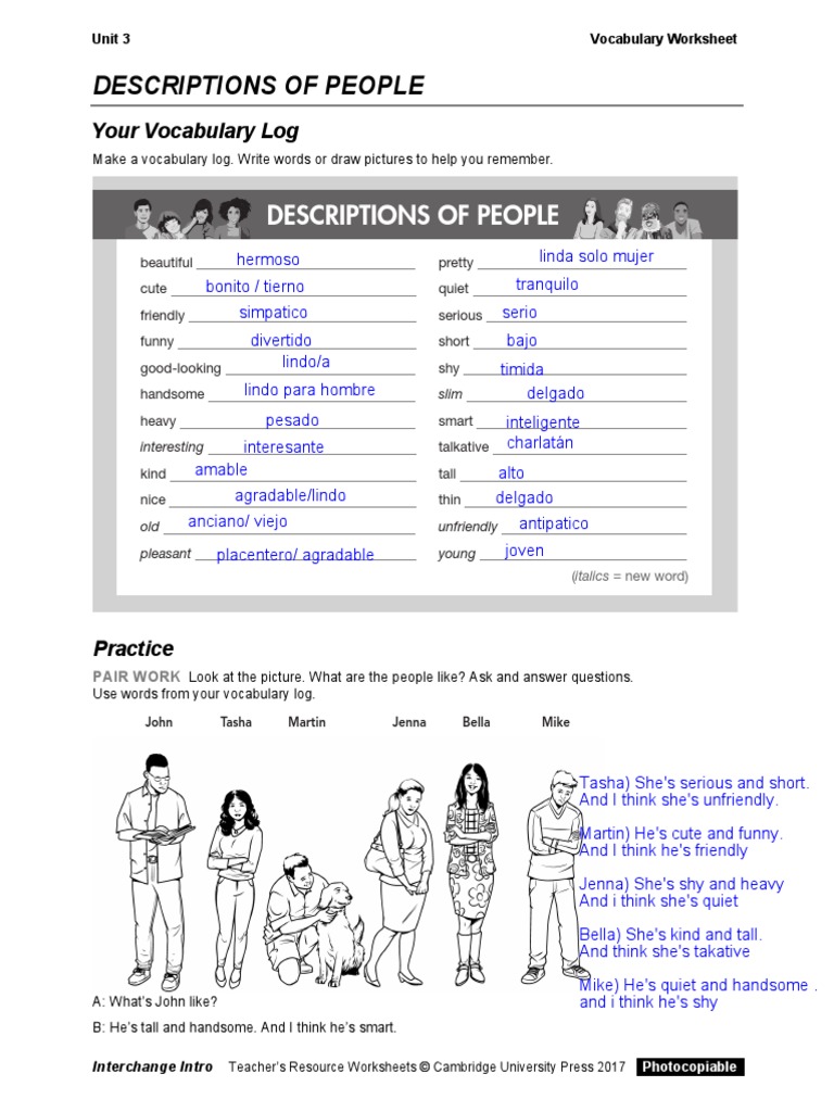 Interchange5thEd IntroLevel Unit03 Vocabulary Worksheet | PDF