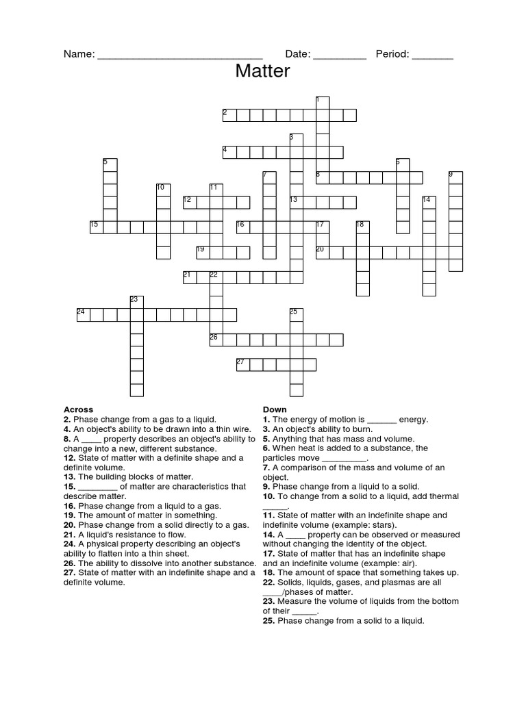 Crossword Puzzle Matter | PDF | Matter | Gases