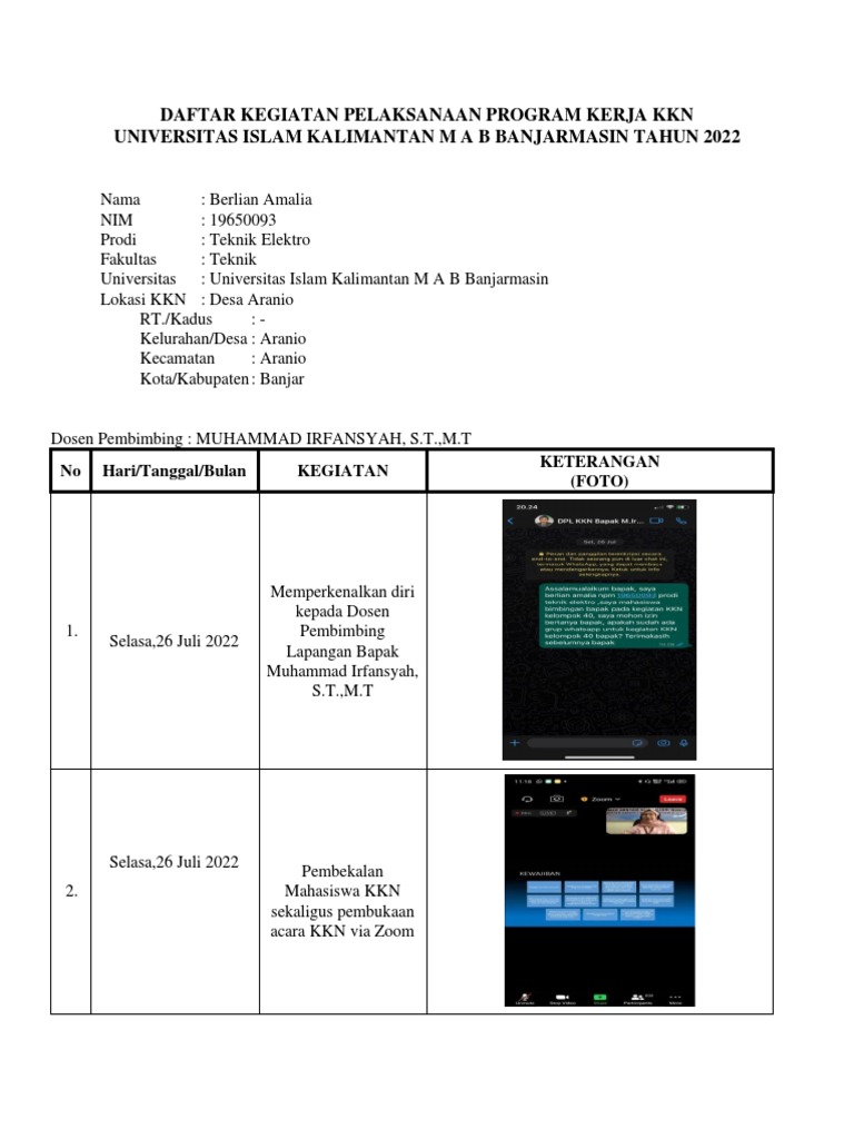 Logbook KKN Universitas Islam Kalimantan | PDF