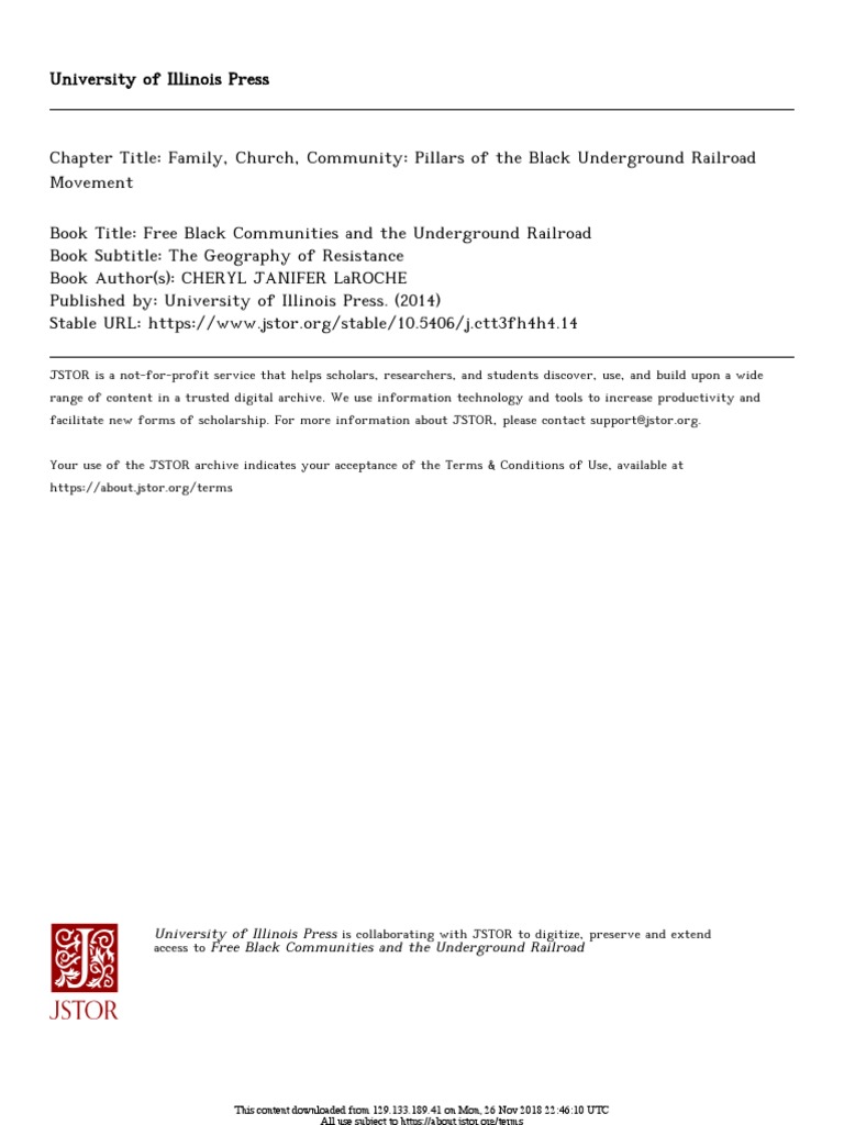 LaRoche. Ch. 7 Family, Church, Community. Pillars of The Black Underground Railroad Movement ...