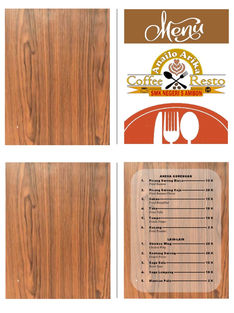 Daftar Menu Coffee N Resto Pdf Pdf Food And Drink Preparation