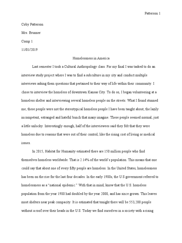 Homelessness in America - Problem-Solution MLA Citation Paper | PDF ...