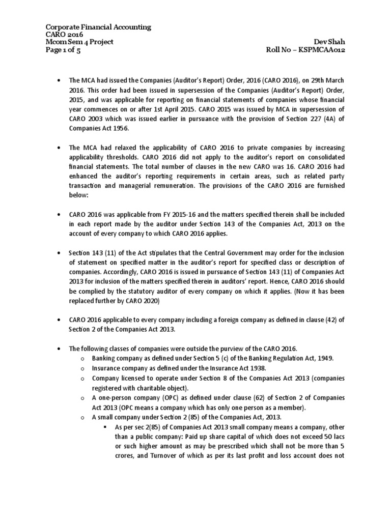 Corporate Financial Accounting Project Roll No KSPMCAA012 Dev Shah Mcom Part 2 Sem 4 2022-2023 ...