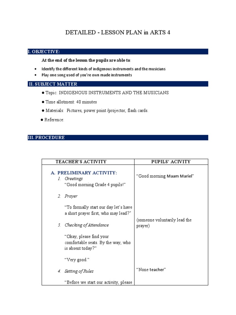 Detailed Lesson Plan in Music | PDF | Musical Instruments | String ...