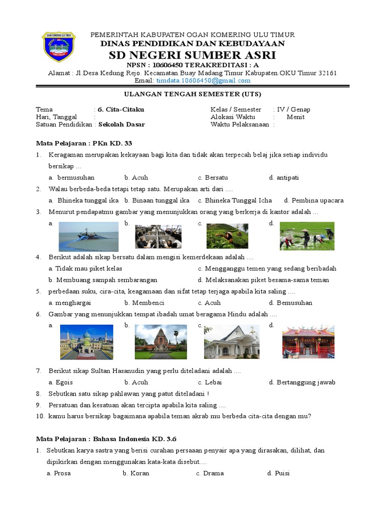 Soal UTS KELAS IV TEMA 6 | PDF