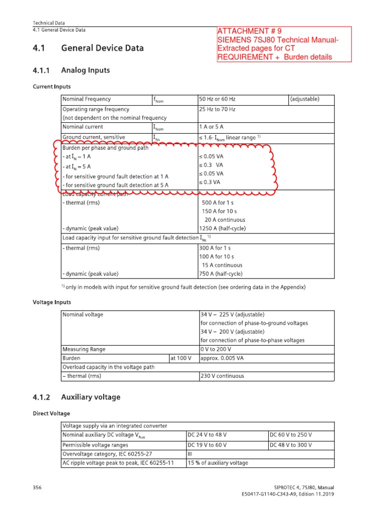 Att#9. 7SJ80 CT Adeq - Formula + Burden PDF | PDF