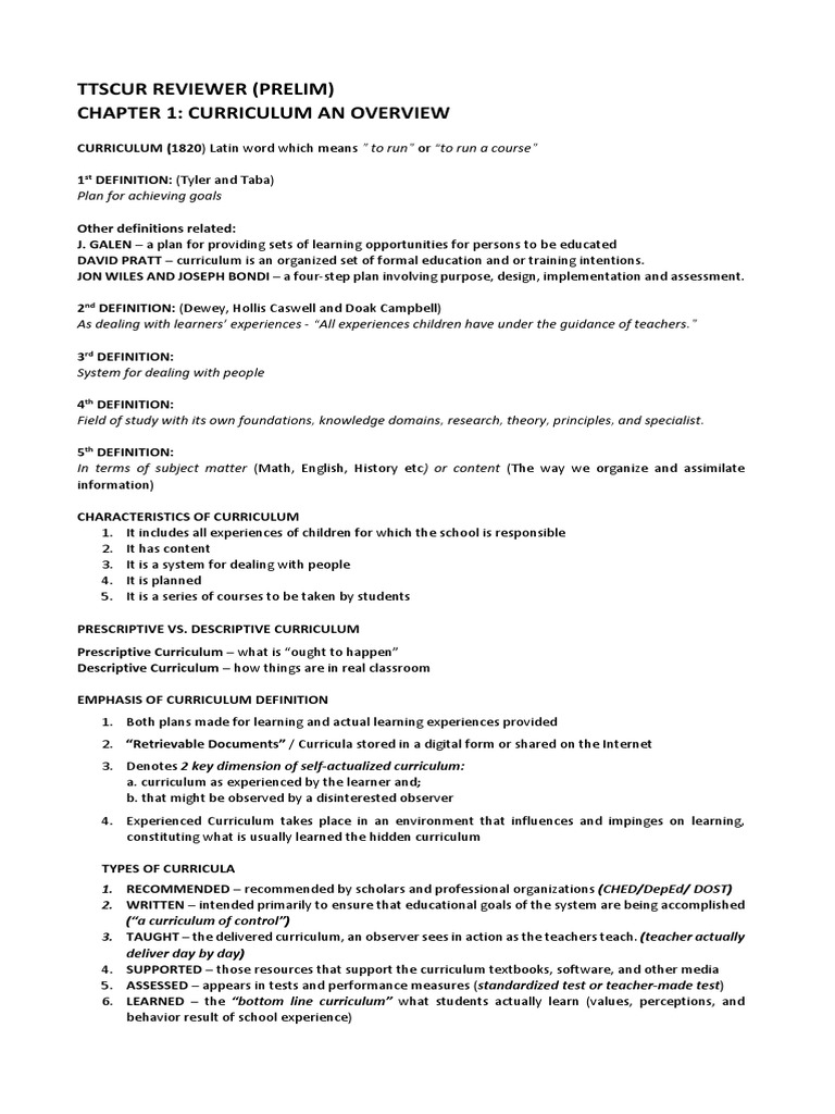 Ttscur Reviewer (Prelim) Obe and Curriculum Overview | Download Free ...