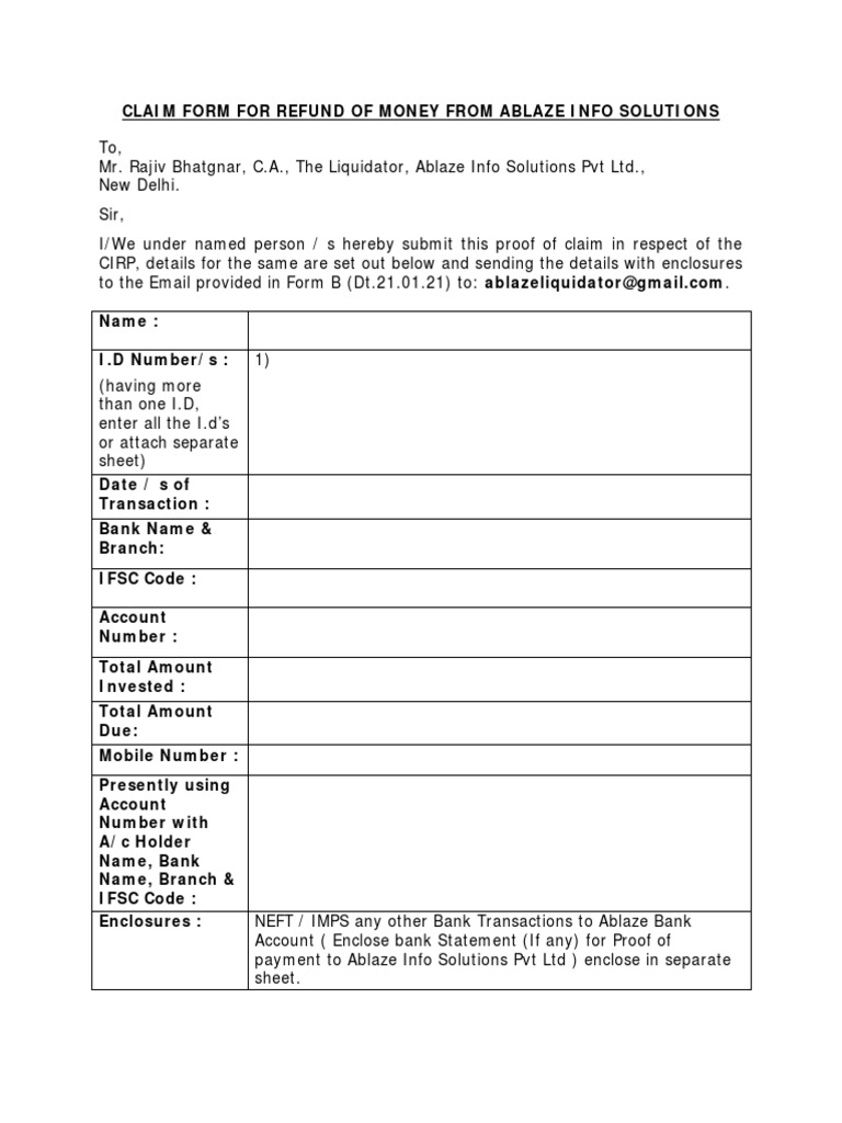 Claim Form Ablaze PDF | PDF | Finance & Money Management