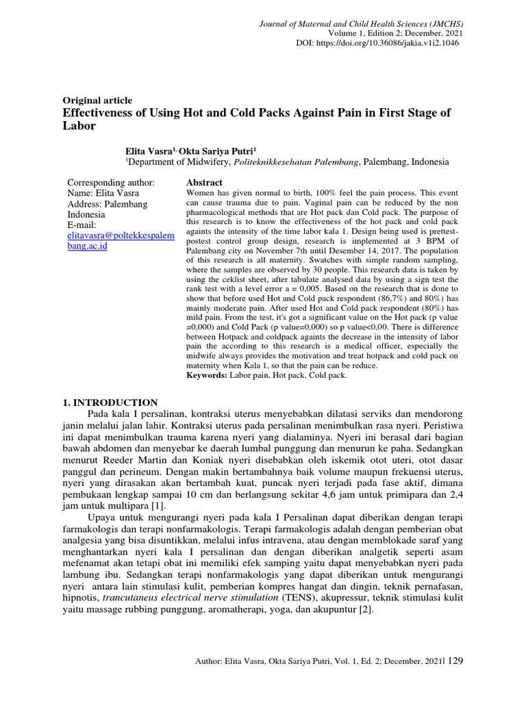 Effectiveness of Using Hot and Cold Packs Against Pain in First Stage ...