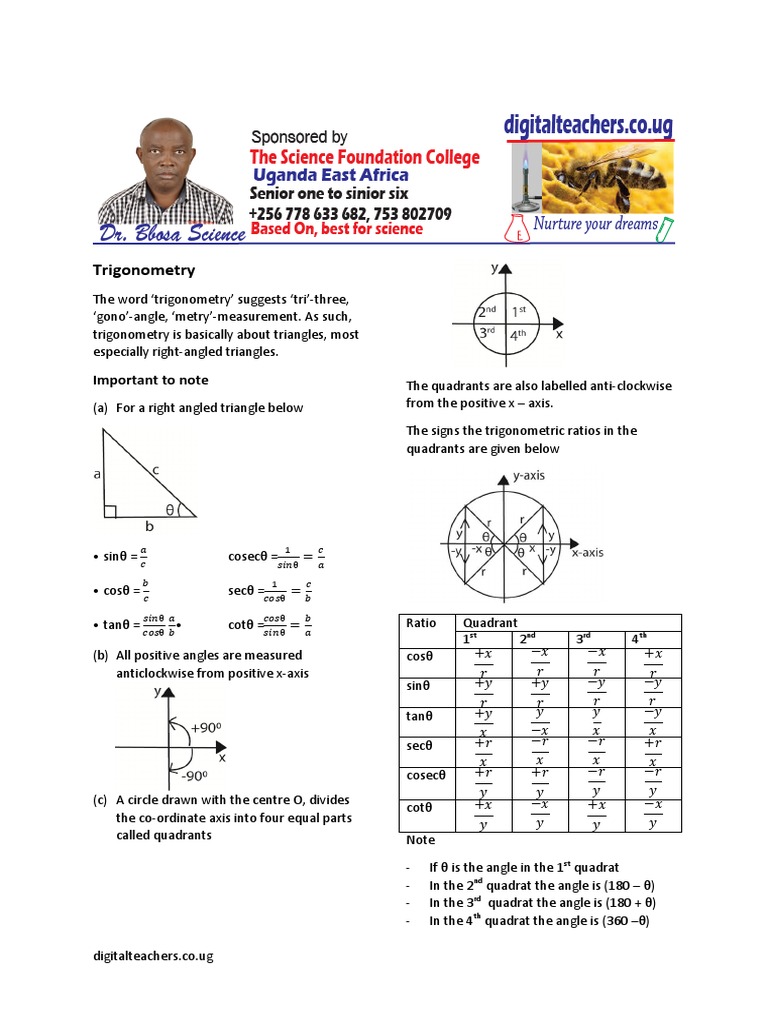 A Level Math Paper 1 Trigonometry | PDF | Trigonometry | Triangle