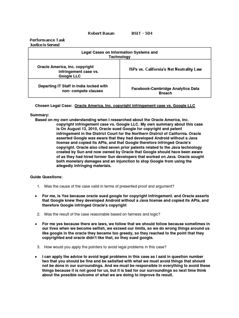 Oracle vs. Google: A Case Study on Copyright Infringement in the ...