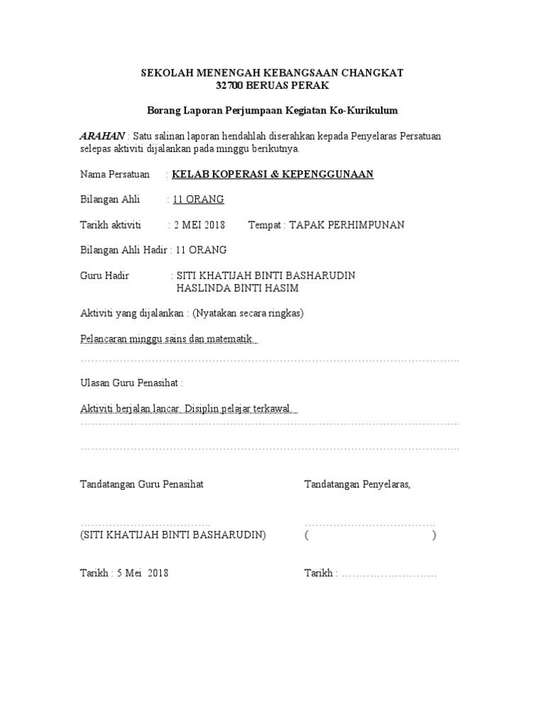 Borang Laporan Perjumpaan Mingguan 6 | PDF