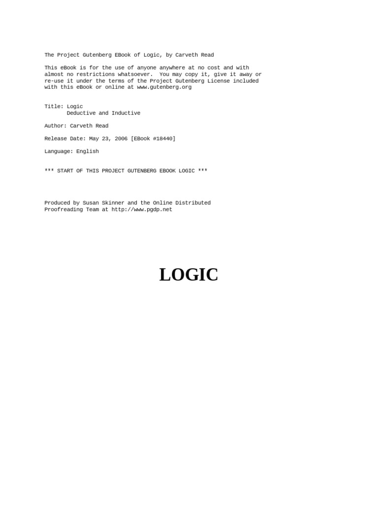 Logic Deductive and Inductive by Carveth Read | PDF | Logic | Inductive Reasoning