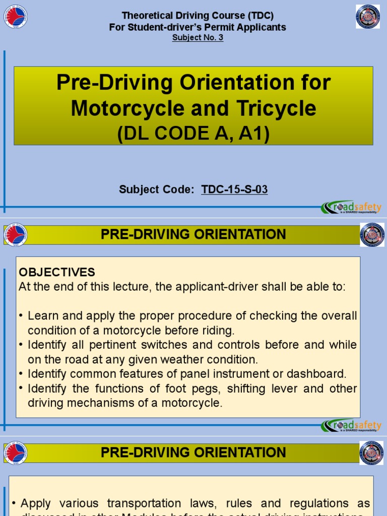 TDC 15 S 03 Motorcycle Driving Orientation PDF Traffic Manual