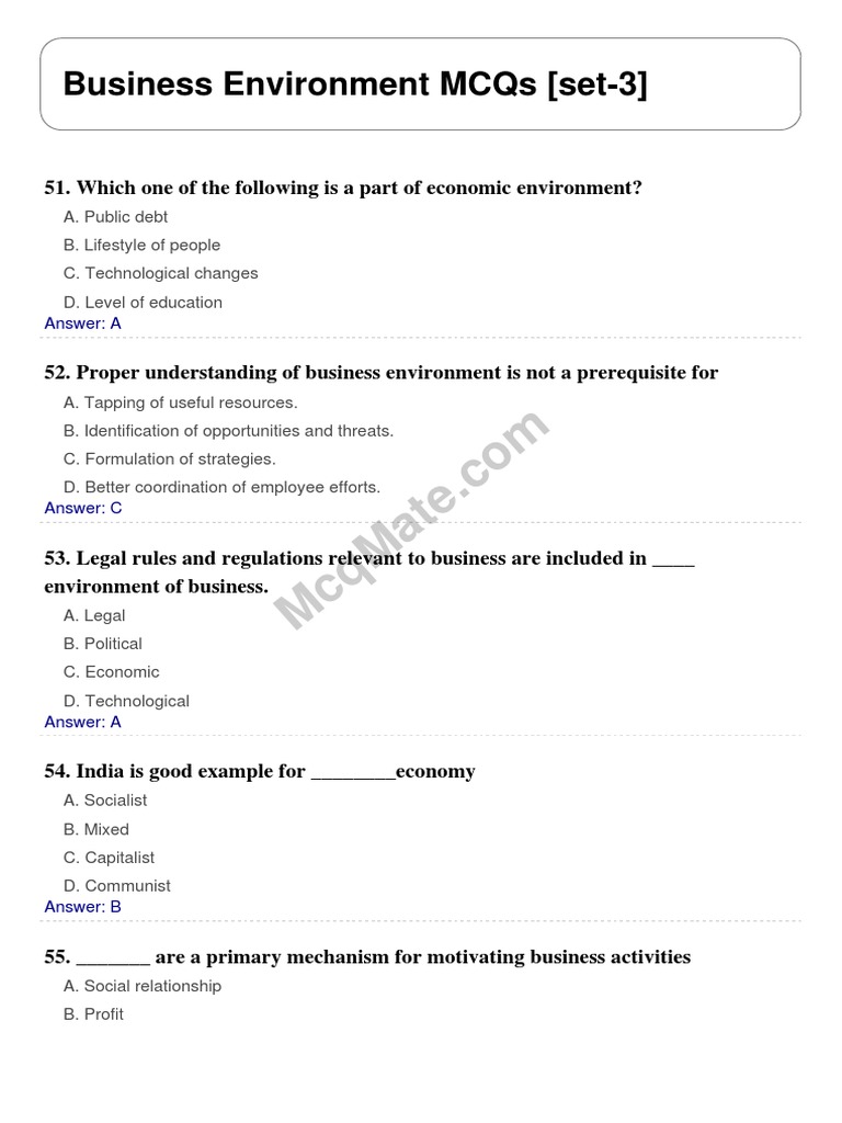 Business Environment Solved MCQs (Set-3) | PDF | Securities (Finance) | Commercial Paper
