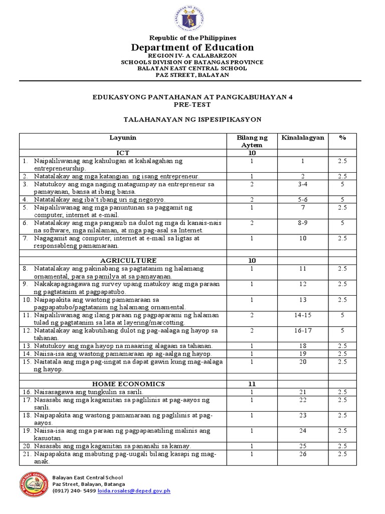 Pre-Test - Epp 4 | PDF