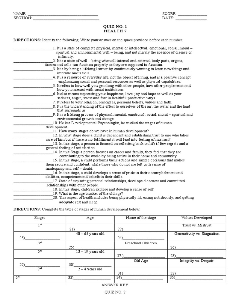 Erikson's stages of human development quiz | PDF | Developmental ...