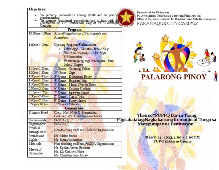 Palarong Pinoy 2023 Program Flow | PDF