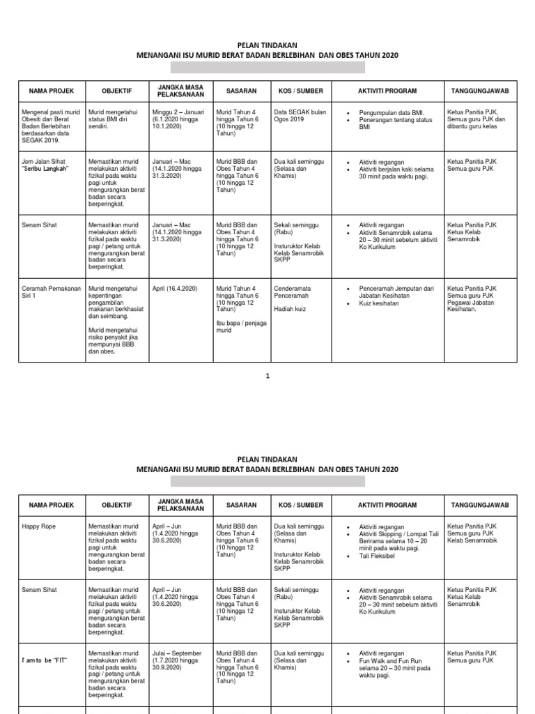 Contoh Pelan Tindakan Intervensi SK | PDF