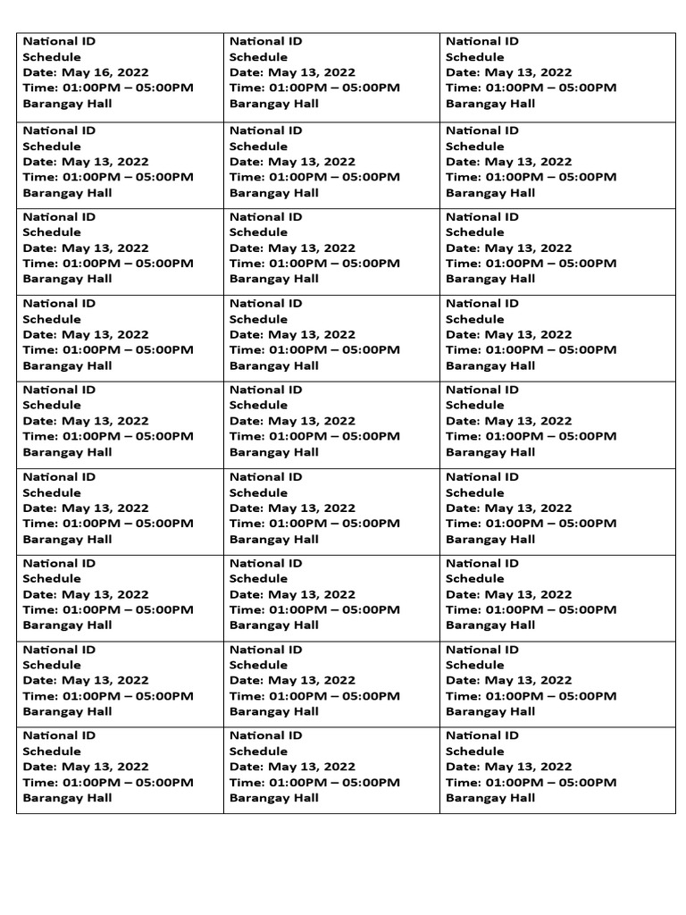 National ID Schedule | PDF