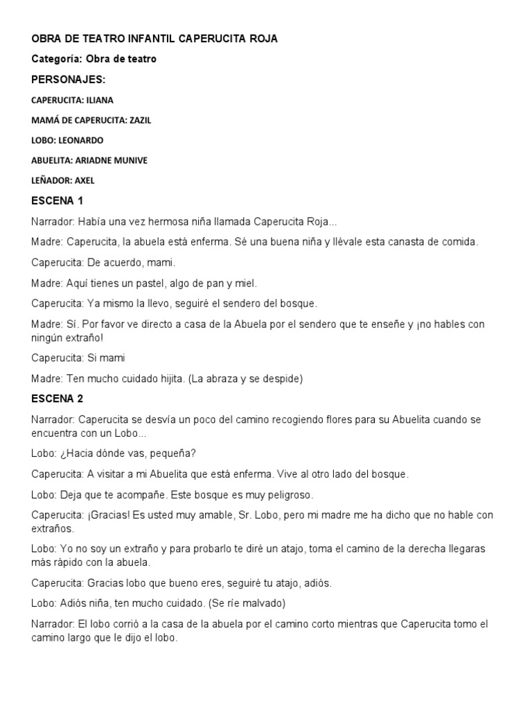 Obra de teatro: Caperucita Roja | PDF | Caperucita Roja