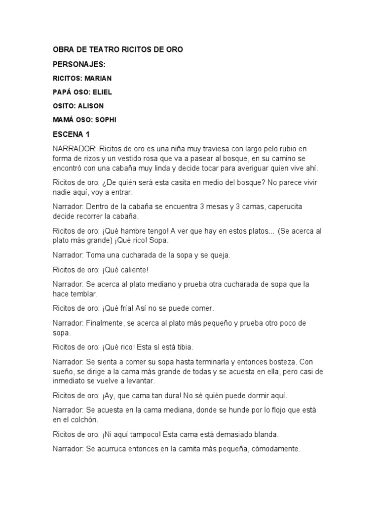 Obra de Teatro Ricitos de Oro | PDF | Osos | Ricitos de oro y los tres osos