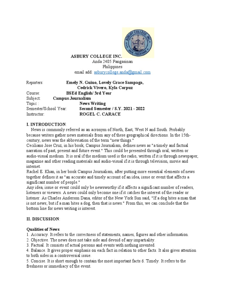 News Writing Pdf Benigno Aquino Iii News