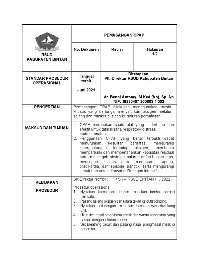 Sop Pemasangan Cpap | PDF