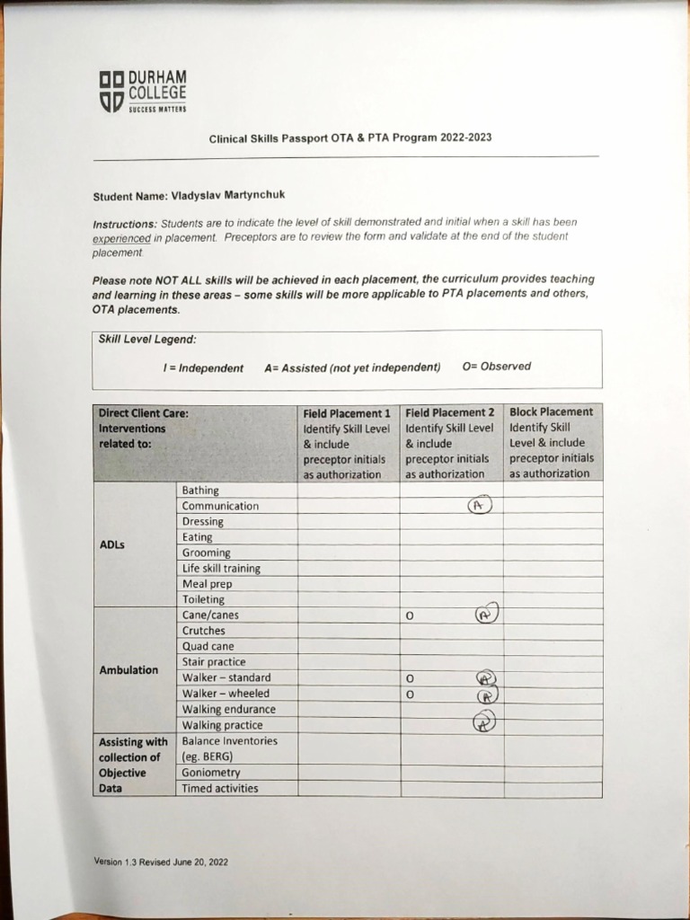 Ota Clinical Skill Passport | PDF | Perception | Clinical Medicine