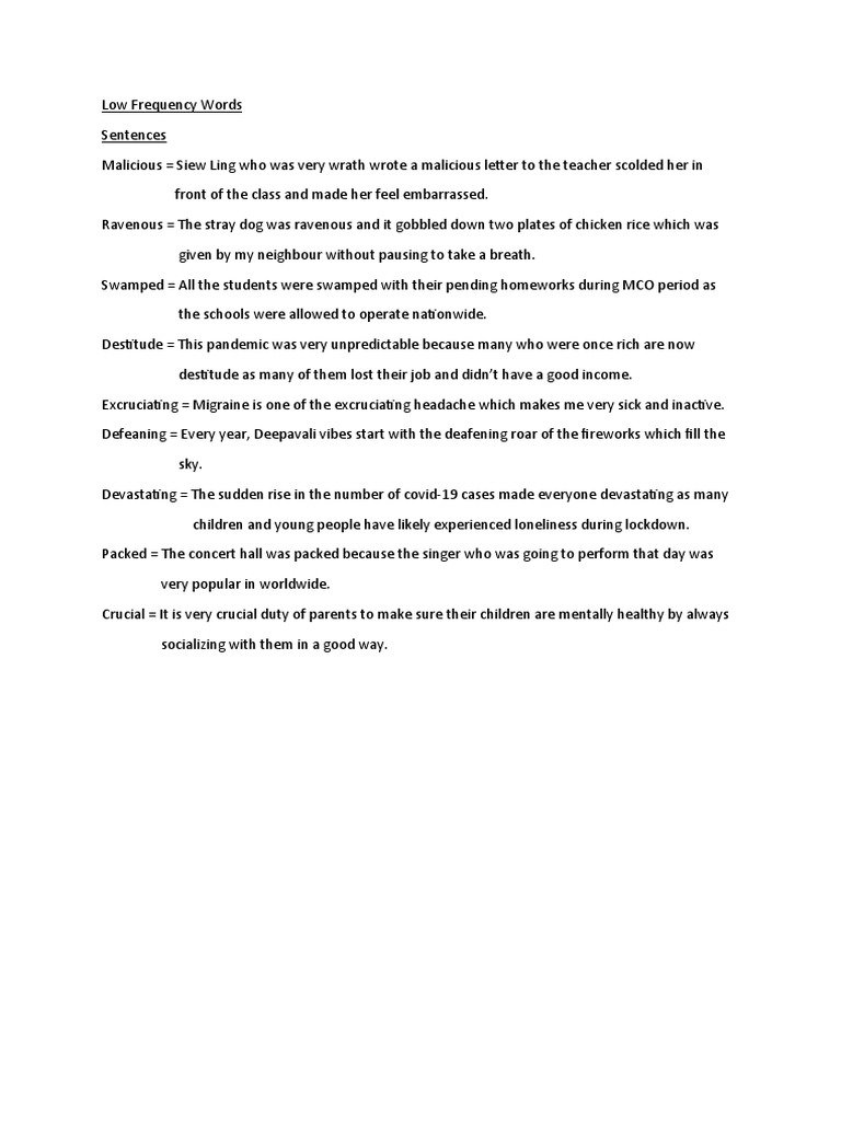 Low Frequency Words PDF Salmon
