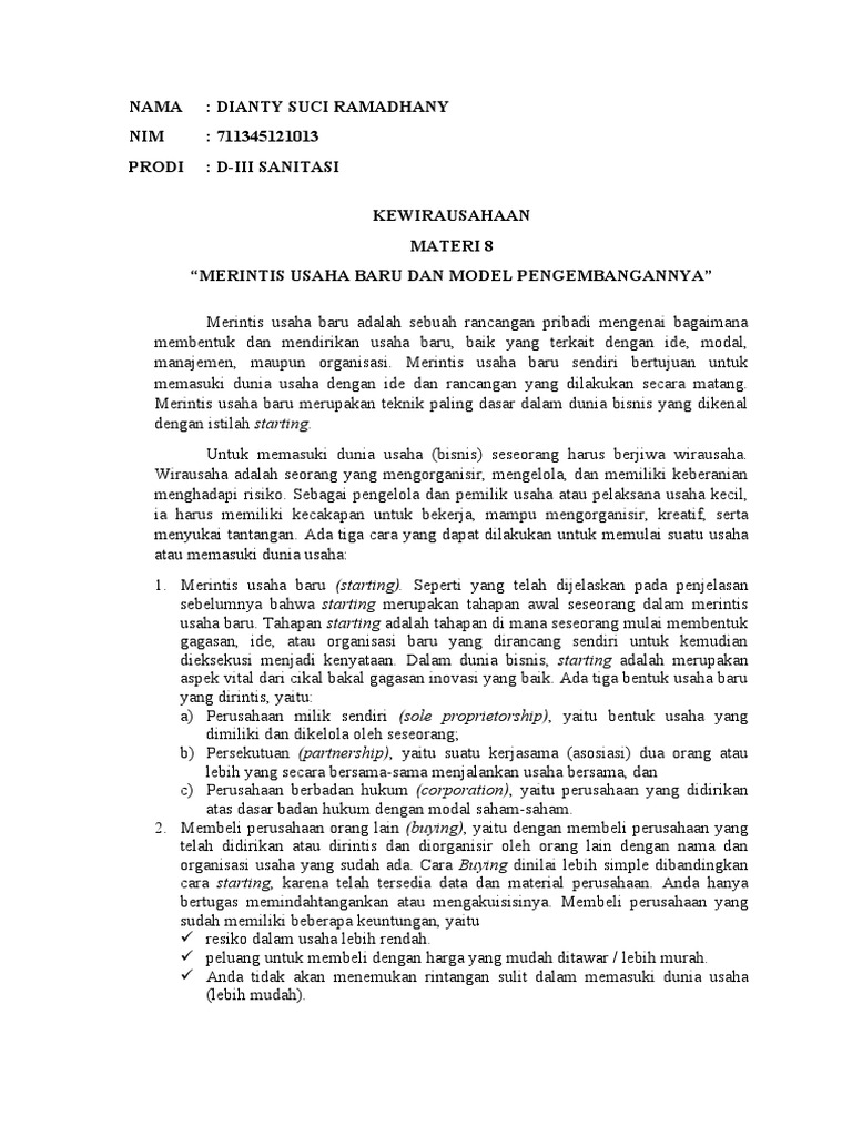 Kewirausahaan (Materi 8) - Merintis Usaha Baru Dan Model ...