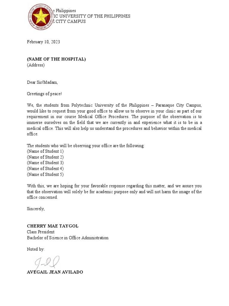 Student Observation Request Letter | PDF