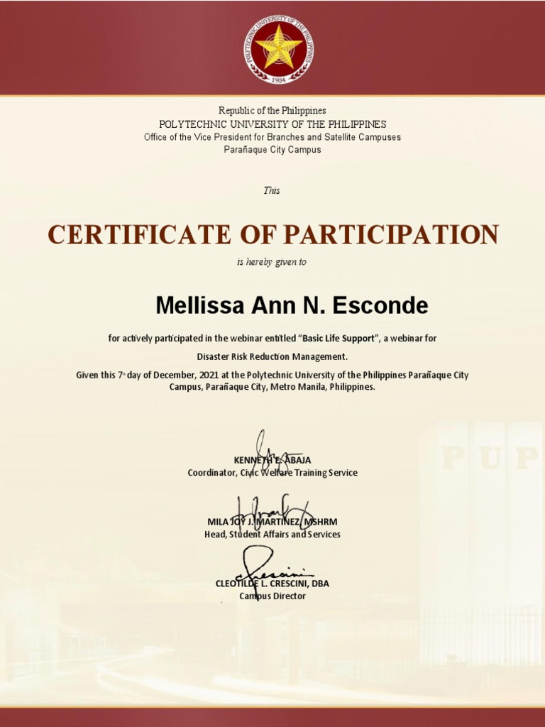Basic Life Support Webinar Certificate | PDF