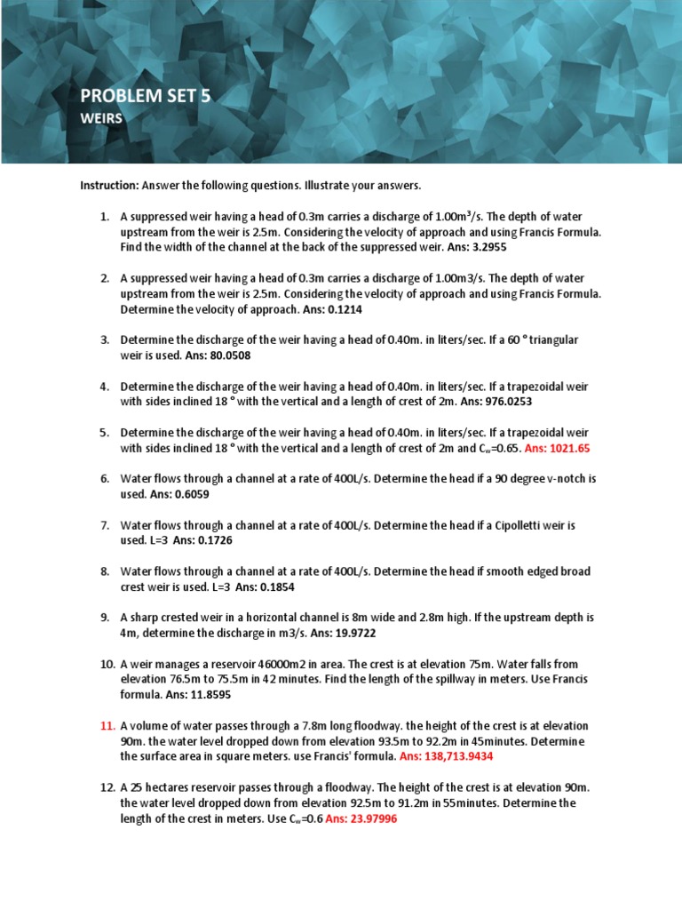 PROBLEM SET 5 (With Corrections) PDF | PDF | Environmental Engineering | Water