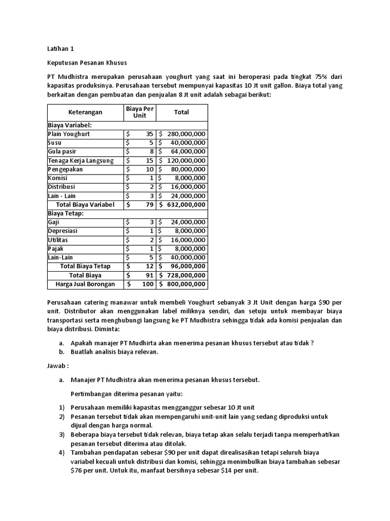 Contoh Kasus Pesanan Khusus TDM - ARUM | PDF | Pengelolaan Keuangan & Uang