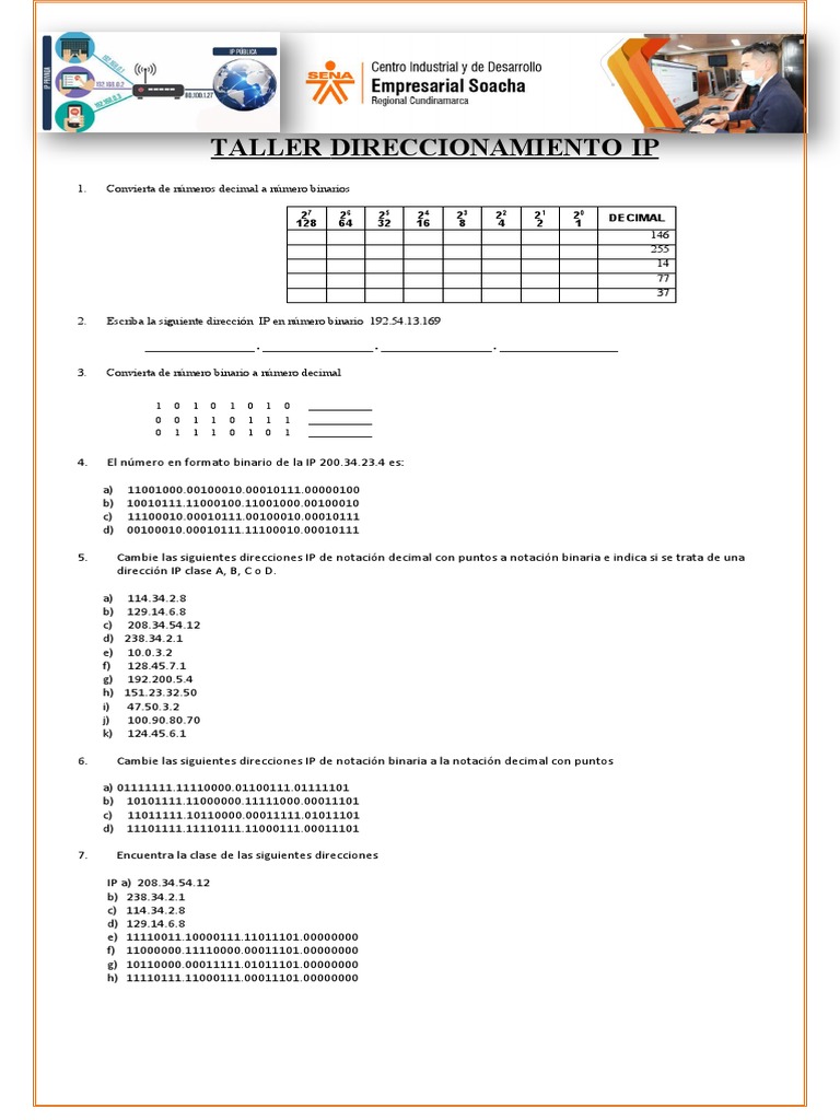 Taller Direccionamiento Ip | PDF | Dirección IP | Arquitectura de Computadores