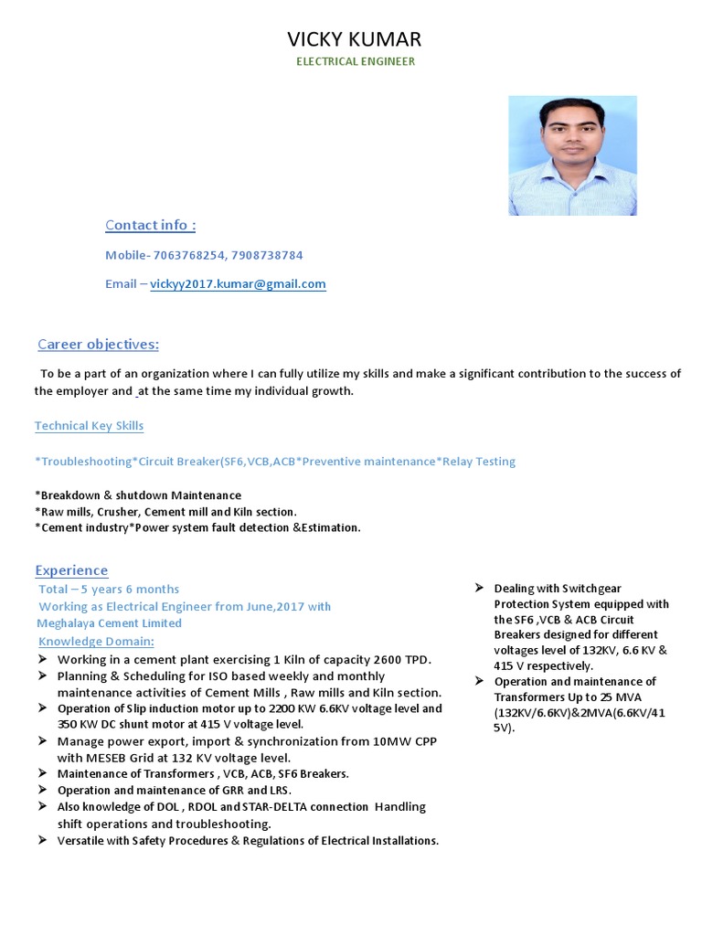 Resume Writing | PDF | Transformer | Electrical Substation
