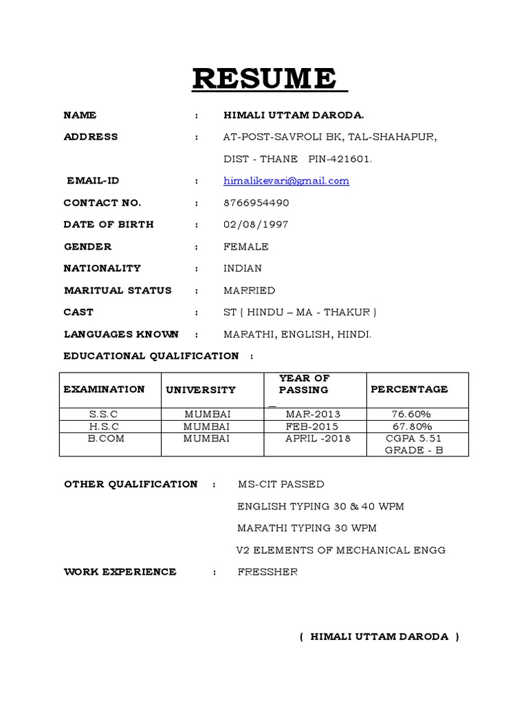 HIMALI RESUME 1 (1) | PDF