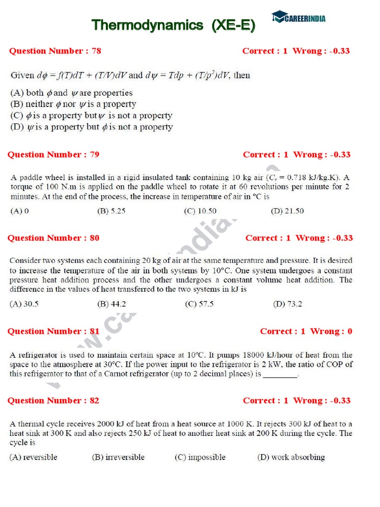 Thermodynamics exam questions and answers | PDF