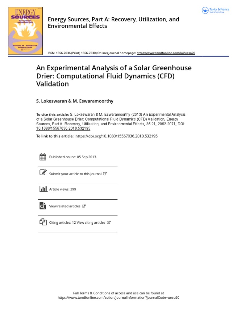An Experimental Analysis of A Solar Greenhouse Drier Computational Fluid Dynamics CFD Validation ...