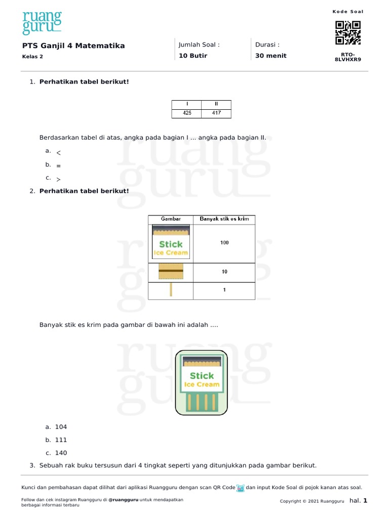 Soal Pts MTK Kelas 2 | PDF